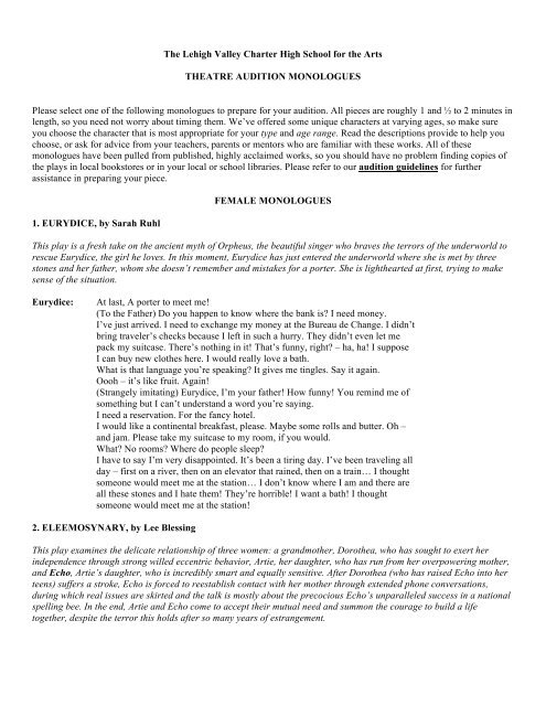 One Person Monologues For Girls