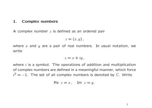 1 Complex Numbers A Complex Number Z Is Defined As An Ordered 1 Complex Numbers A Complex Number Z Is Defined As An Ordered