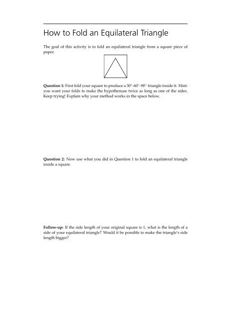 How to Fold an Equilateral Triangle - gfs maths