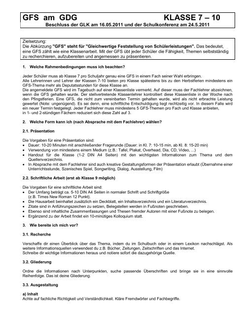 Merkblatt GFS Klasse 7-10