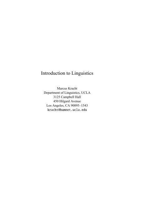 Introduction to Linguistics - UCLA Department of Linguistics