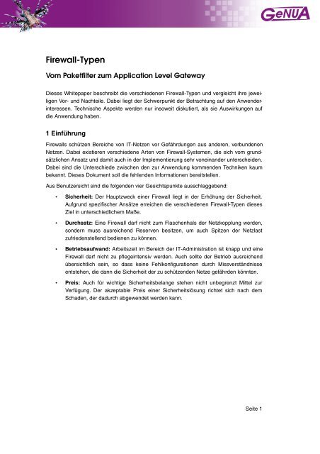 Firewall-Typen: Vom Paketfilter zum Application Level ... - GeNUA