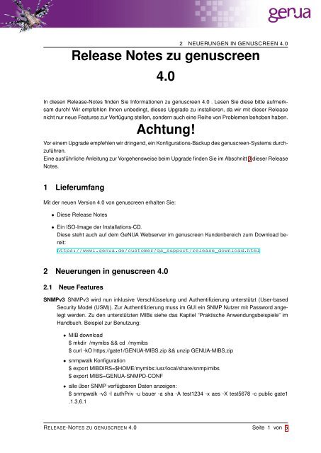 Release Notes zu genuscreen 4.0 Achtung! - GeNUA