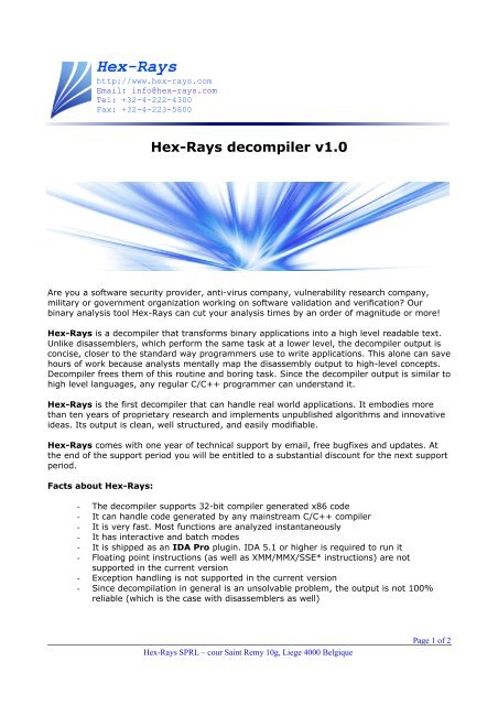 Hex-Rays decompiler v1.0