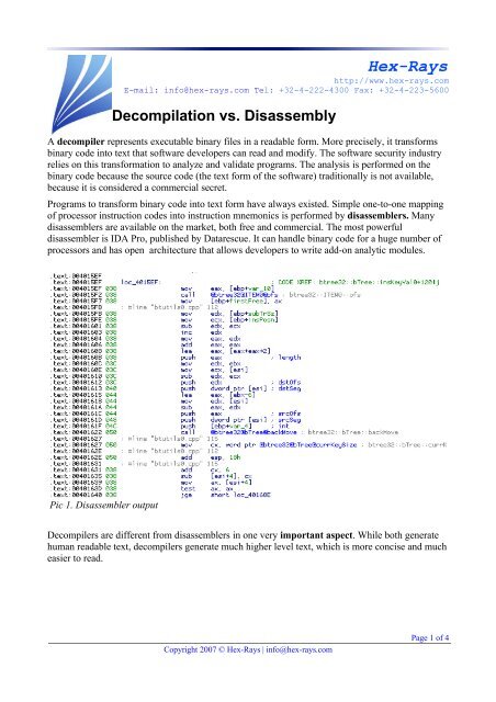Decompilation vs. Disassembly - Hex-Rays