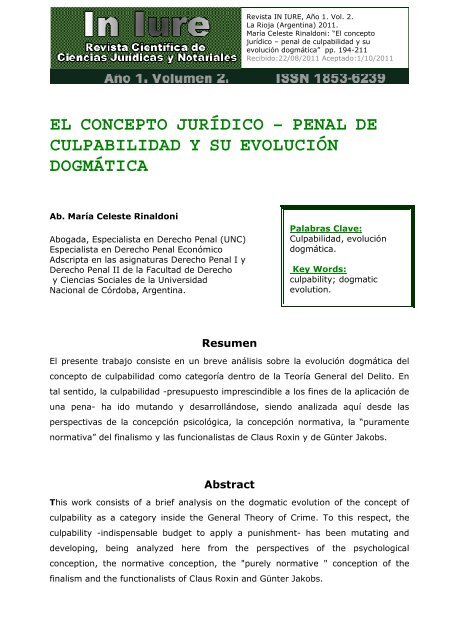 El concepto jurídico – penal de culpabilidad - Iniure - Universidad ... El concepto jurídico – penal de culpabilidad - Iniure - Universidad ...
