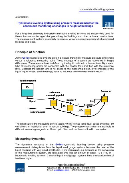 hydrostatic levelling device using pressure measurement for the ...