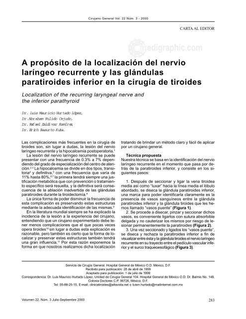 A propósito de la localización del nervio laríngeo recurrente y las ...