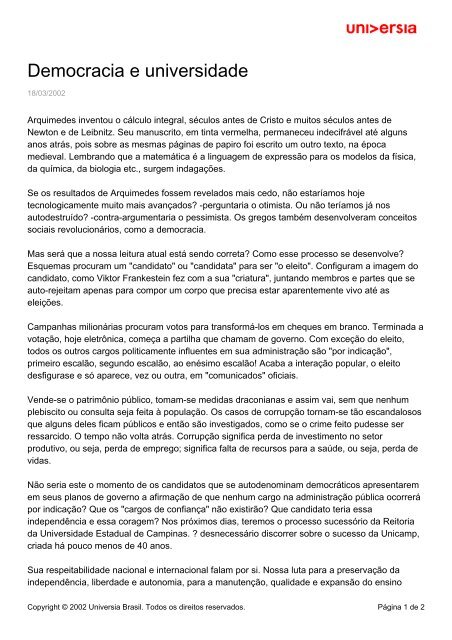 Democracia e universidade - Universia - Universia Brasil