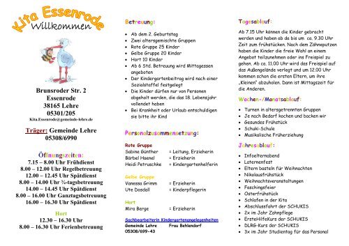 Flyer Kita Essenrode - Gemeinde Lehre