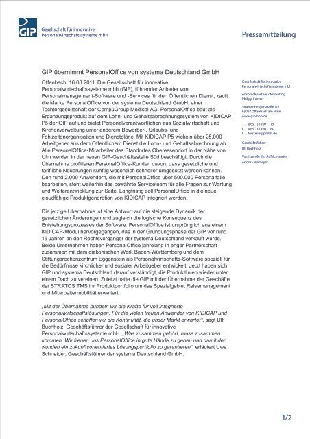 GIP übernimmt PersonalOffice
