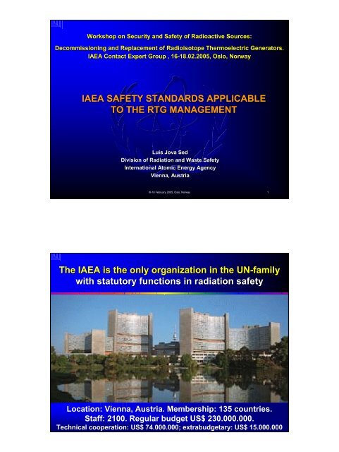 IAEA safety standards applicable to the RTG management