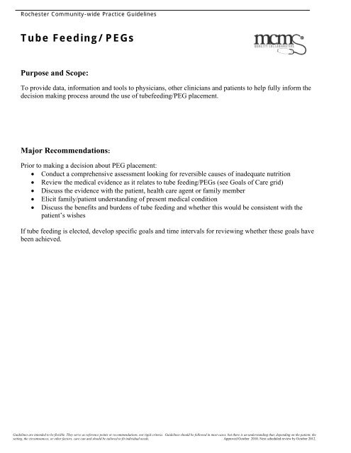 Tube Feeding/PEGs Community-wide Clinical Guidelines