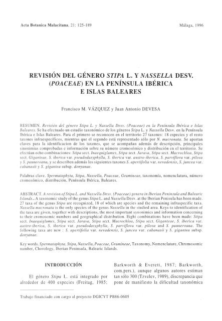 Revision Del Género Stipa L Y Nassella Desv Departamento De