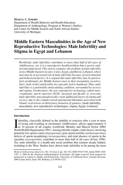 Male Infertility and Stigma in Egypt and Lebanon - American ...