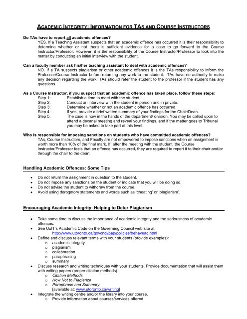ACADEMIC INTEGRITY - University of Toronto