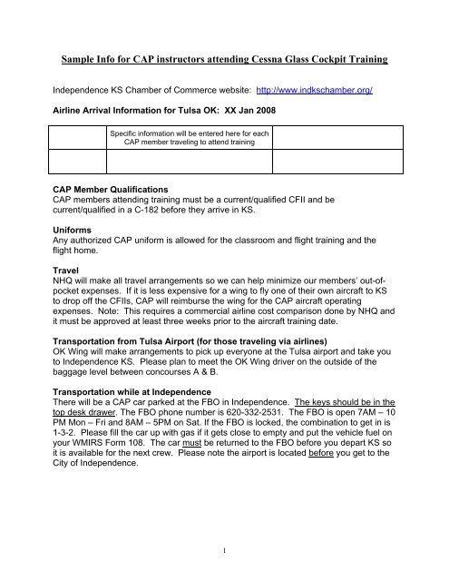 Info for CAP instructors attending Cessna Glass ... - Civil Air Patrol