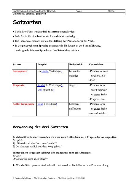 Satzarten - Goetheschule