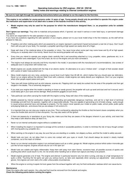 Operating Instructions for ZDZ engines - ZDZ 40 / ZDZ 80 ... - Graupner