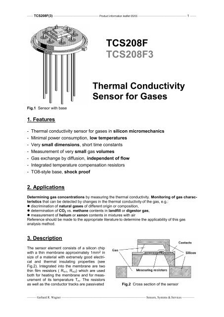 Thermal Conductivity Sensor for Gases TCS208/TCS208F