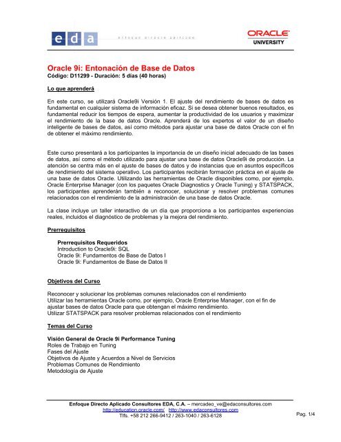 Oracle 9i Entonación De Base De Datos