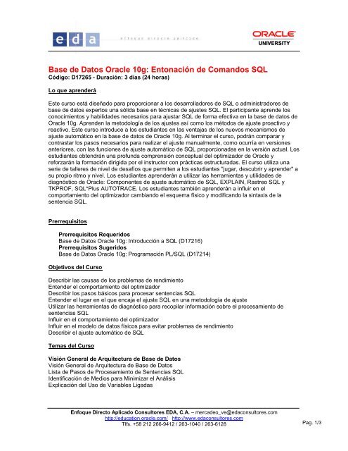 Base De Datos Oracle 10g Entonación De Comandos Sql