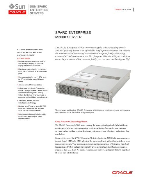 Data sheet: SPARC Enterprise M3000 Server - Oracle