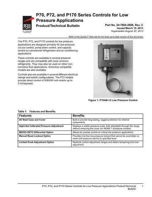 P70, P72, and P170 Series Controls for Low Pressure Applications ...