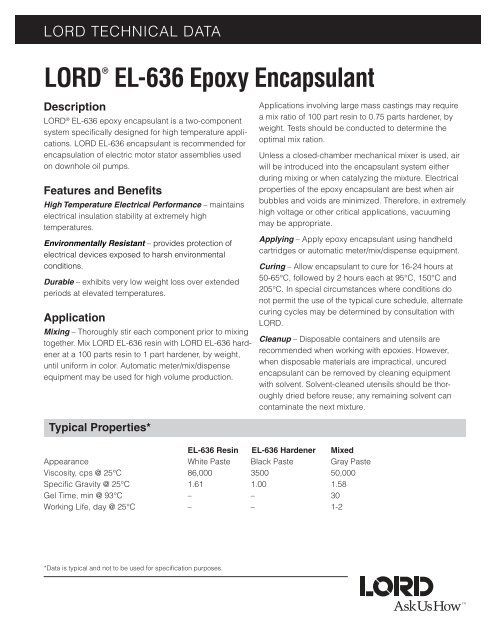 LORD® EL-636 Epoxy Encapsulant