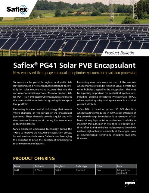 Saflex® PG41 Solar PVB Encapsulant - Saflex.com