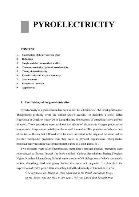 PYROELECTRICITY - Group of Dielectric Physics