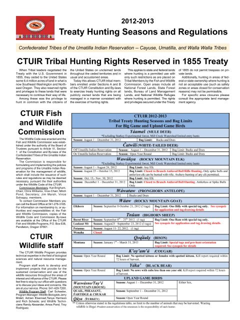 CTUIR Hunting Regulations - Confederated Tribes of the Umatilla ...