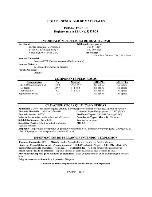 HOJA DE SEGURIDAD DE MATERIALES ISOMATE*-C TT Registro ...