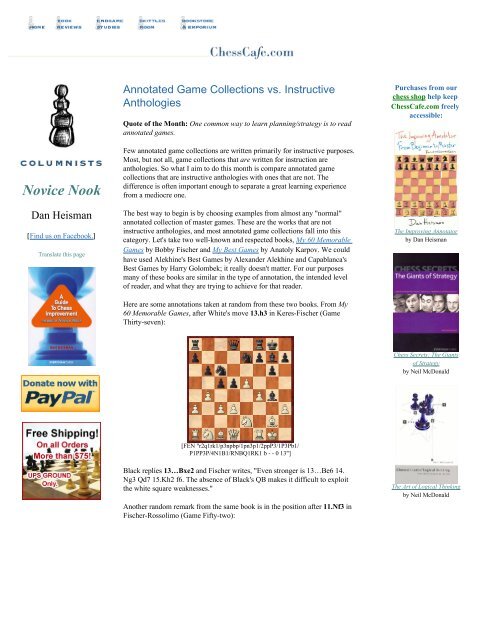 Annotated Game Collections vs. Instructive Anthologies - Chess Cafe
