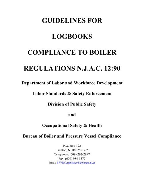 guidelines for logbooks compliance to boiler regulations njac 12:90