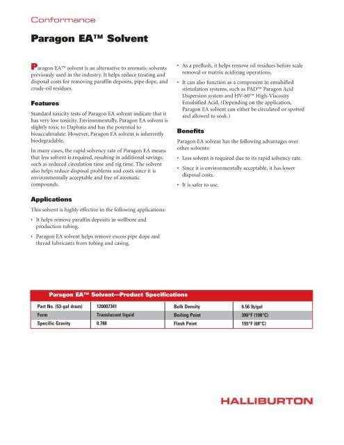 Paragon EA™ Solvent - Halliburton
