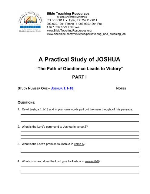 A Practical Study of JOSHUA - Bible Teaching Resources