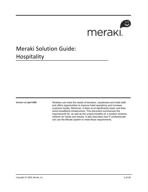 Meraki Solution Guide: Hospitality