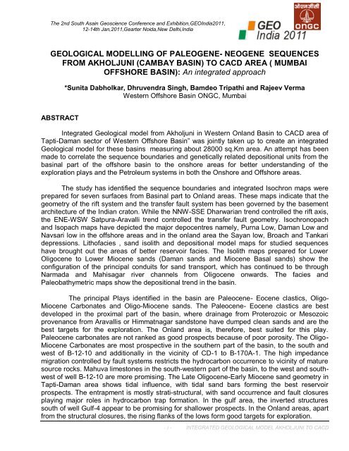 GEOLOGICAL MODELLING OF PALEOGENE- NEOGENE ...