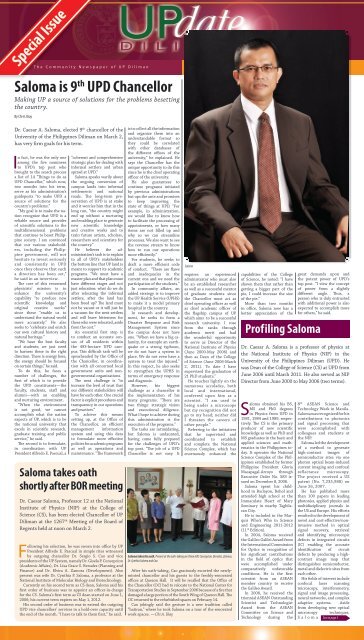 Saloma is 9th UPD Chancellor Special Issue - UP Diliman