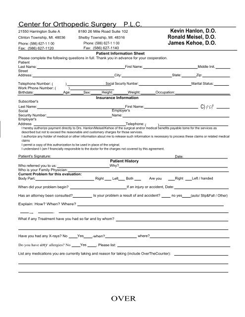 P.L.C. Center for Orthopedic Surgery - OrthoDoc@aaos.org