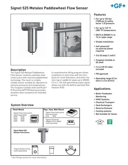Signet 525 Metalex Paddlewheel Flow Sensor - GF Piping Systems