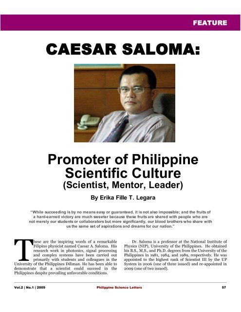 CAESAR SALOMA: - Philippine Science Letters