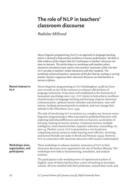 The role of NLP in teachers' classroom discourse Radislav Millrood