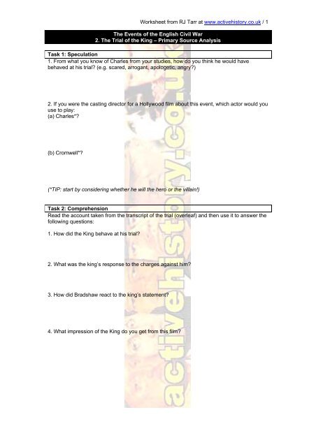 Worksheet from RJ Tarr at www.activehistory.co.uk / 1 ... - Kerry Turner