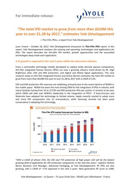 The total IPD market to grow from more - Yole Developpement