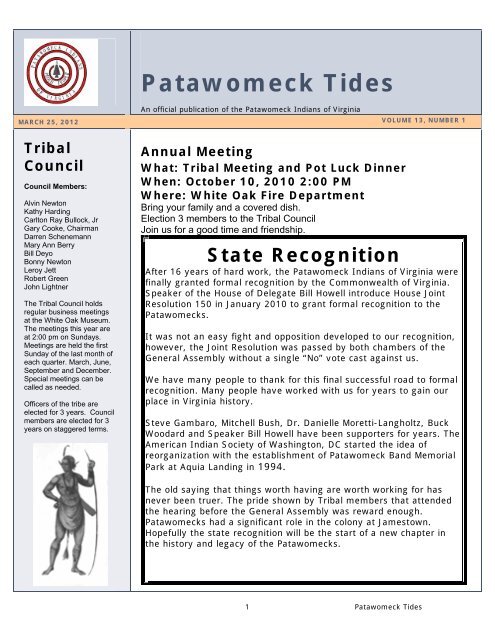 Patawomeck Tides 2010 - Patawomeck Indians of Virginia