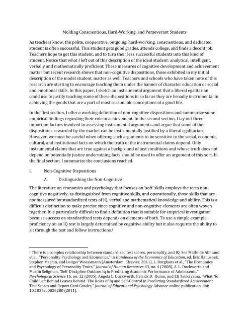 Molding Conscientious, Hard-Working, and Perseverant Students As ...