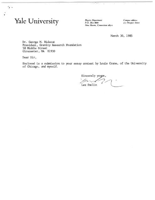 Dr. George M. Rideout - Gravity Research Foundation