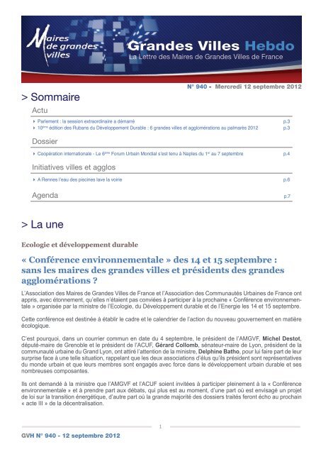 gvh N° 940 - Association des maires de grandes villes de France